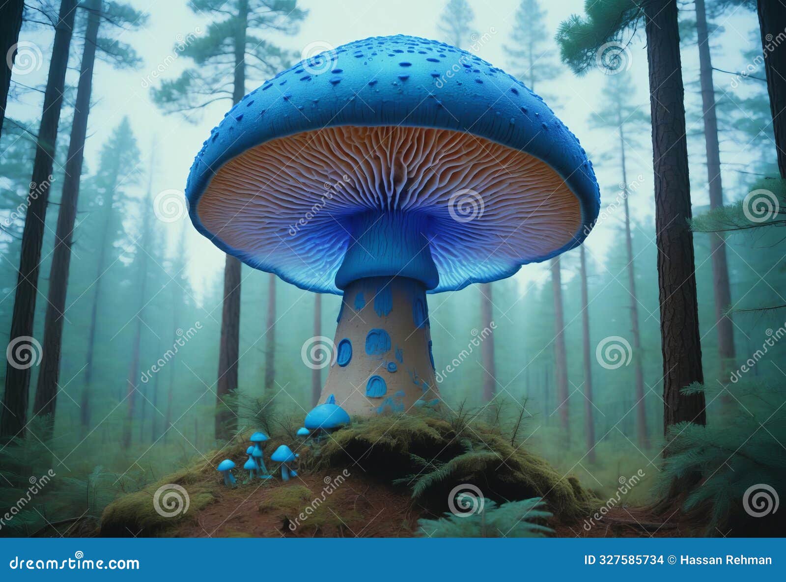 Neon Blue Magic Mushroom Concept Art Stock Illustration - Illustration ...