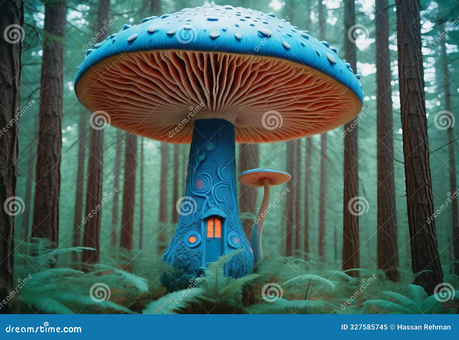 Neon Blue Magic Mushroom Concept Art Stock Illustration - Illustration ...