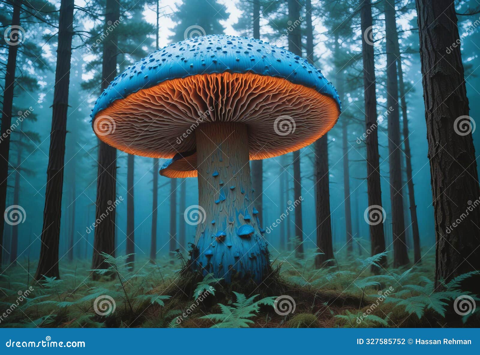 Neon Blue Magic Mushroom Concept Art Stock Illustration - Illustration ...