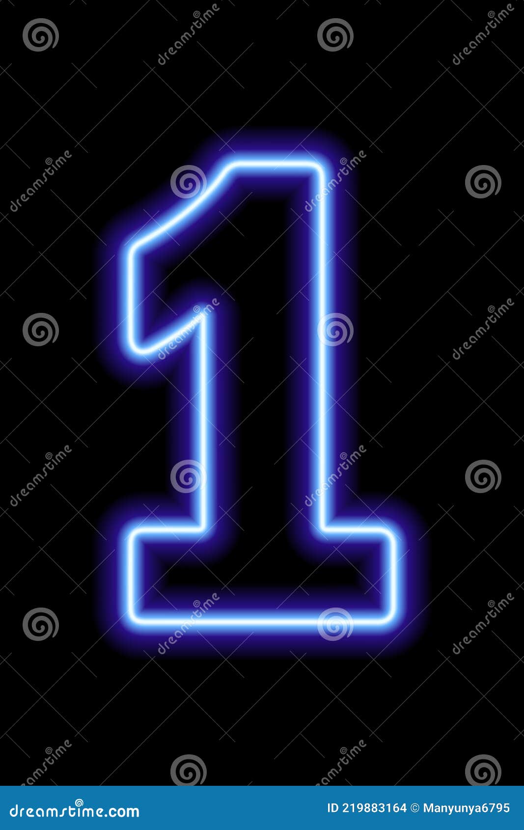 Neon Blue Number 1 on Black Background. Serial Number, Price, Place ...
