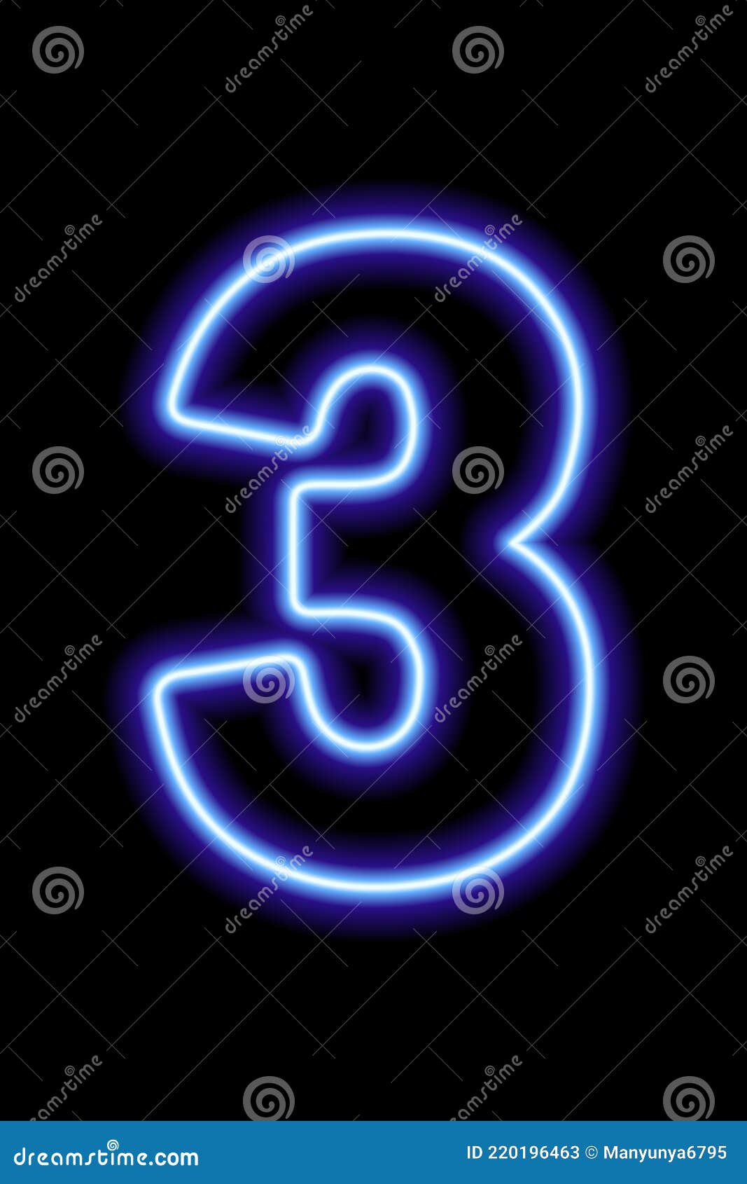 Neon Blue Number 3 on Black Background. Serial Number, Price, Place ...