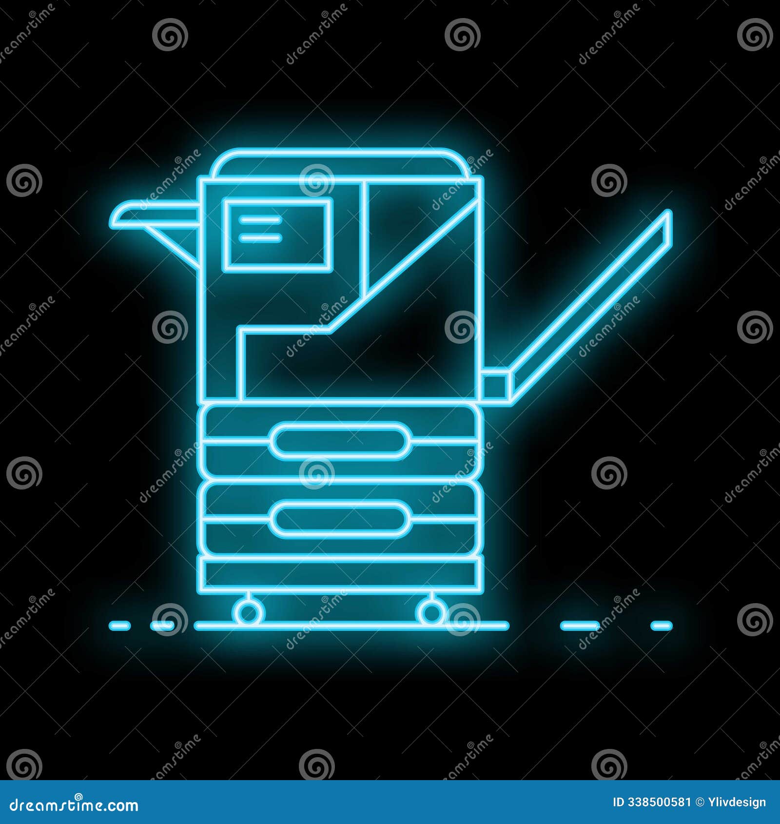 Neon Blue Office Multifunction Printer Standing On Dark Background ...