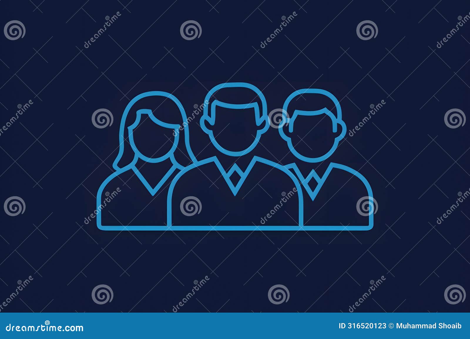 Neon-blue Outline of Three Figures on Dark Blue Background Symbolizing ...