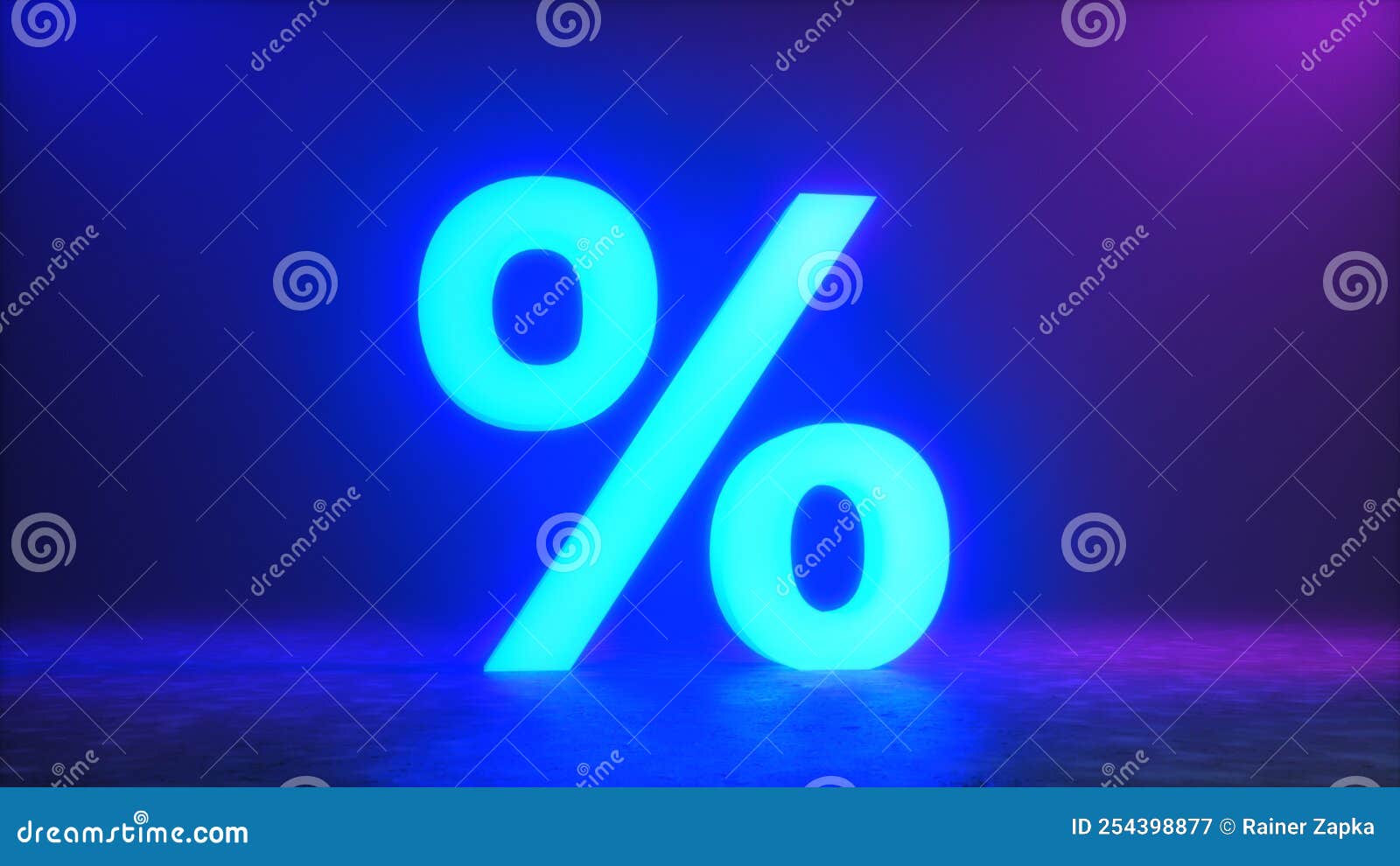 Neon Blue Percent Sign 3d Rendering Stock Illustration - Illustration ...