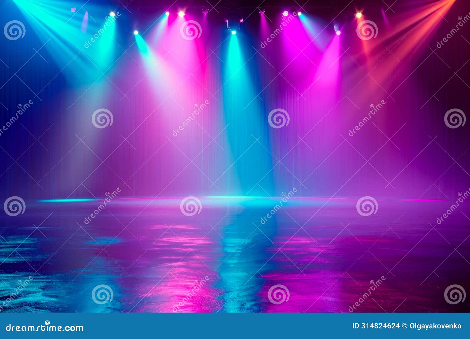 Neon Blue and Pink Spotlights Illuminate Empty Textured Stage Floor ...