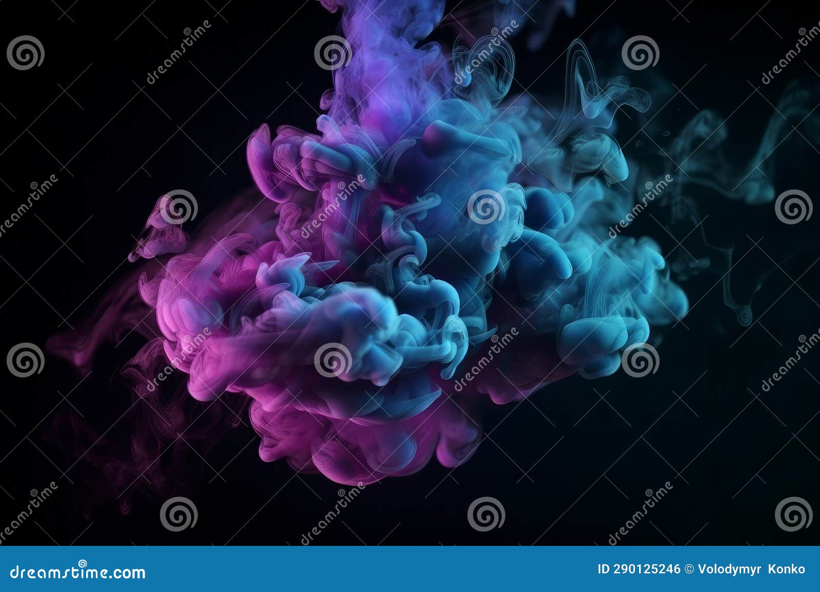 Neon Blue and Purple Multicolored Smoke Puff Cloud Design Elements on a ...