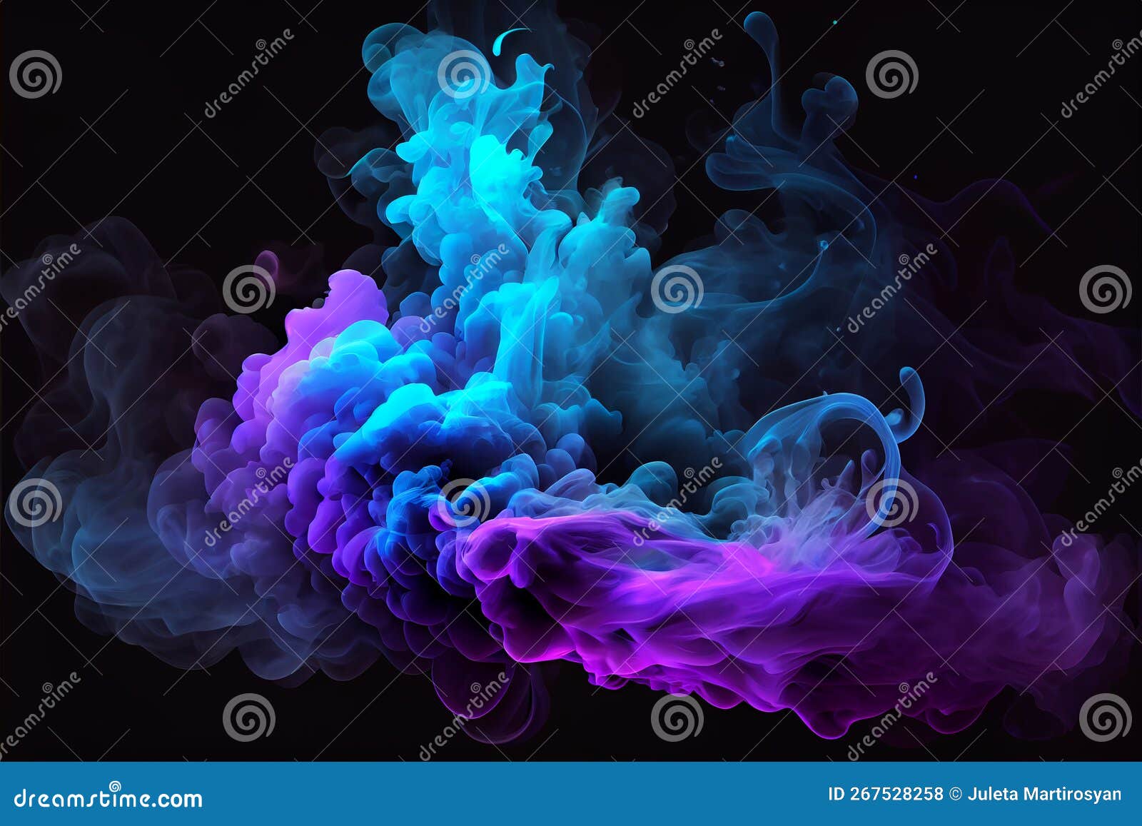 Neon Blue and Purple Multicolored Smoke Puff Cloud Design Elements on a ...