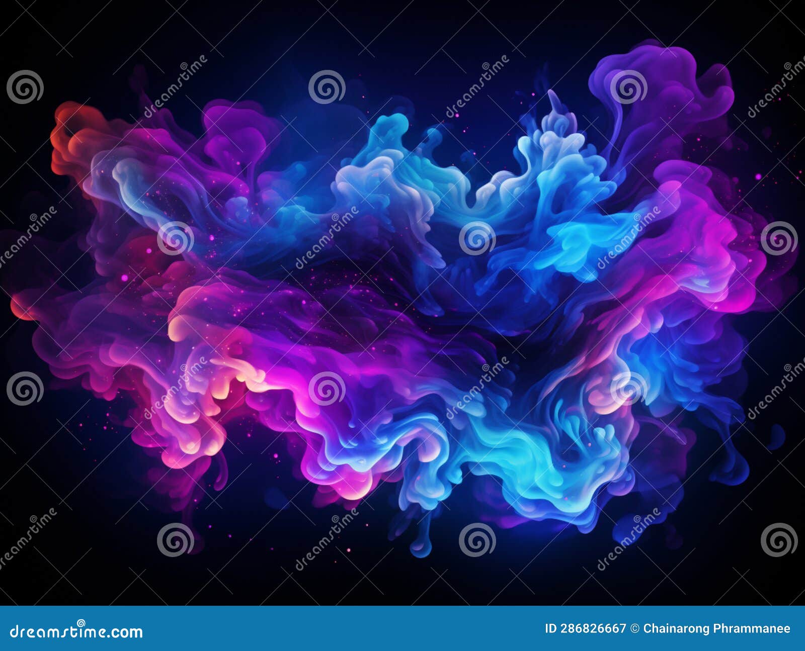 Neon Blue and Purple Multicolored Smoke Puff Cloud Design Elements on a ...