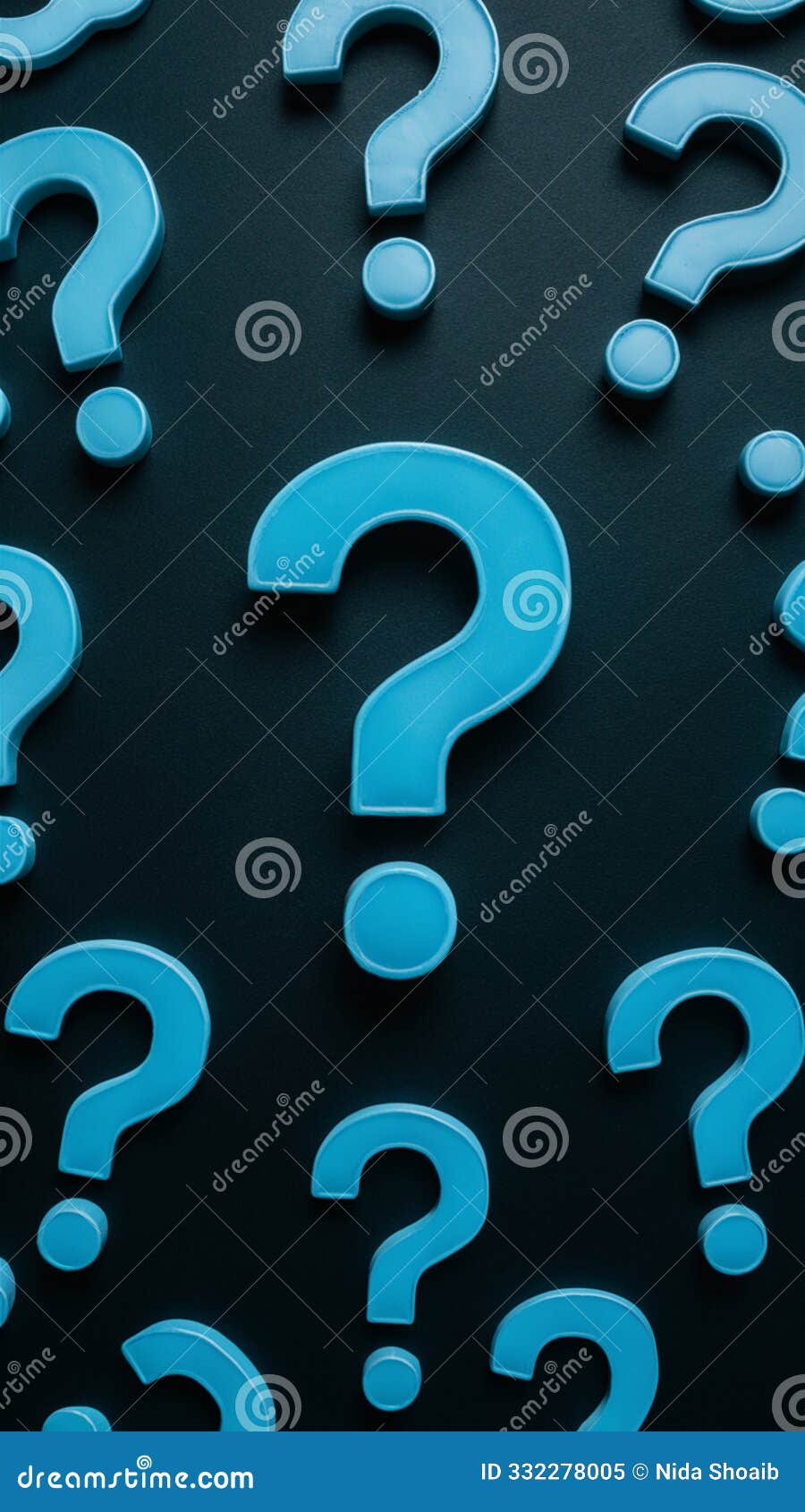 Neon Blue Question Marks on Dark Background, Large Central Mark ...