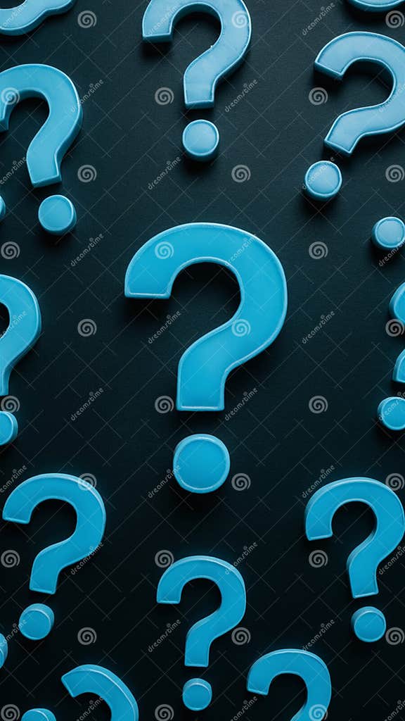 Neon Blue Question Marks on Dark Background, Large Central Mark ...