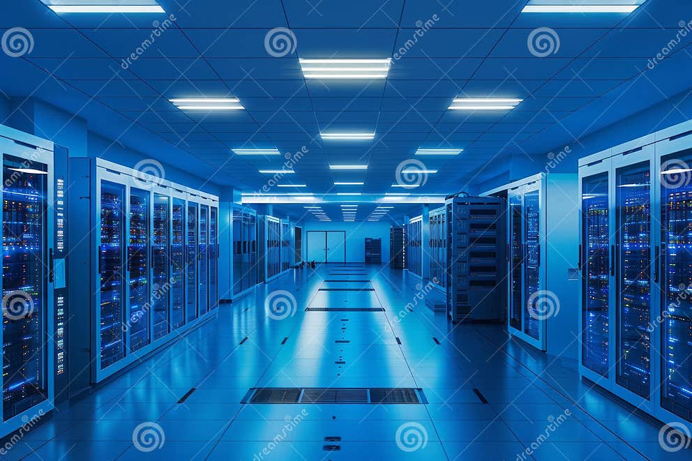 Neon Blue Room for Computer System Units Stock Photo - Image of hacker ...