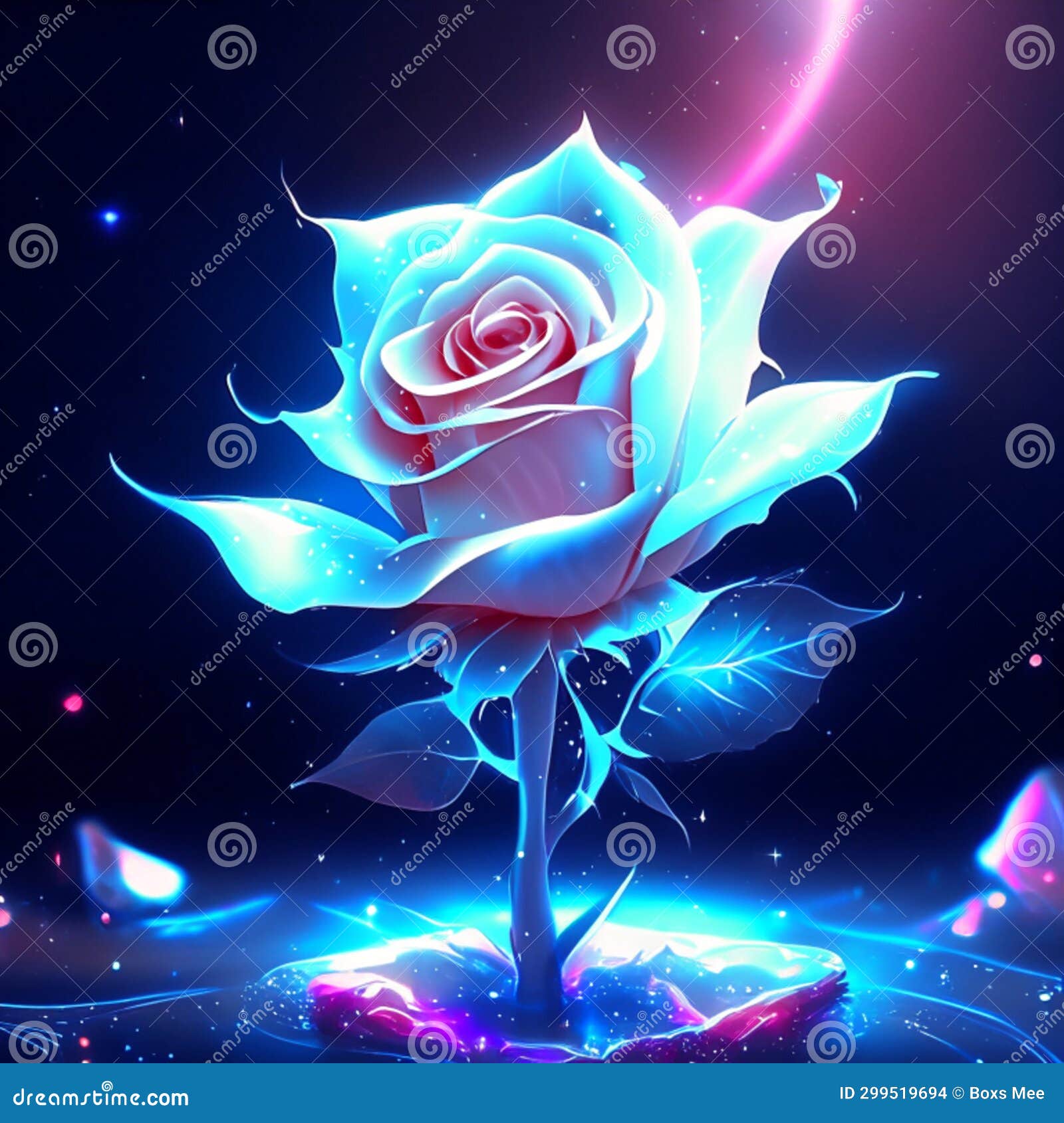 Neon Blue Rose on a Dark Background. 3d Vector Illustration AI ...