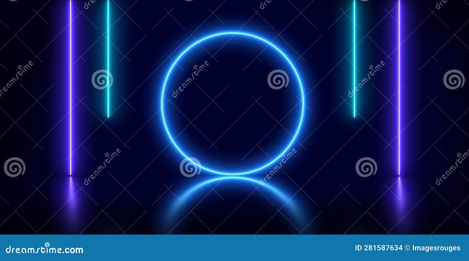 Neon Blue Round Frame Background. Circle, Ring Shape, Empty Space ...