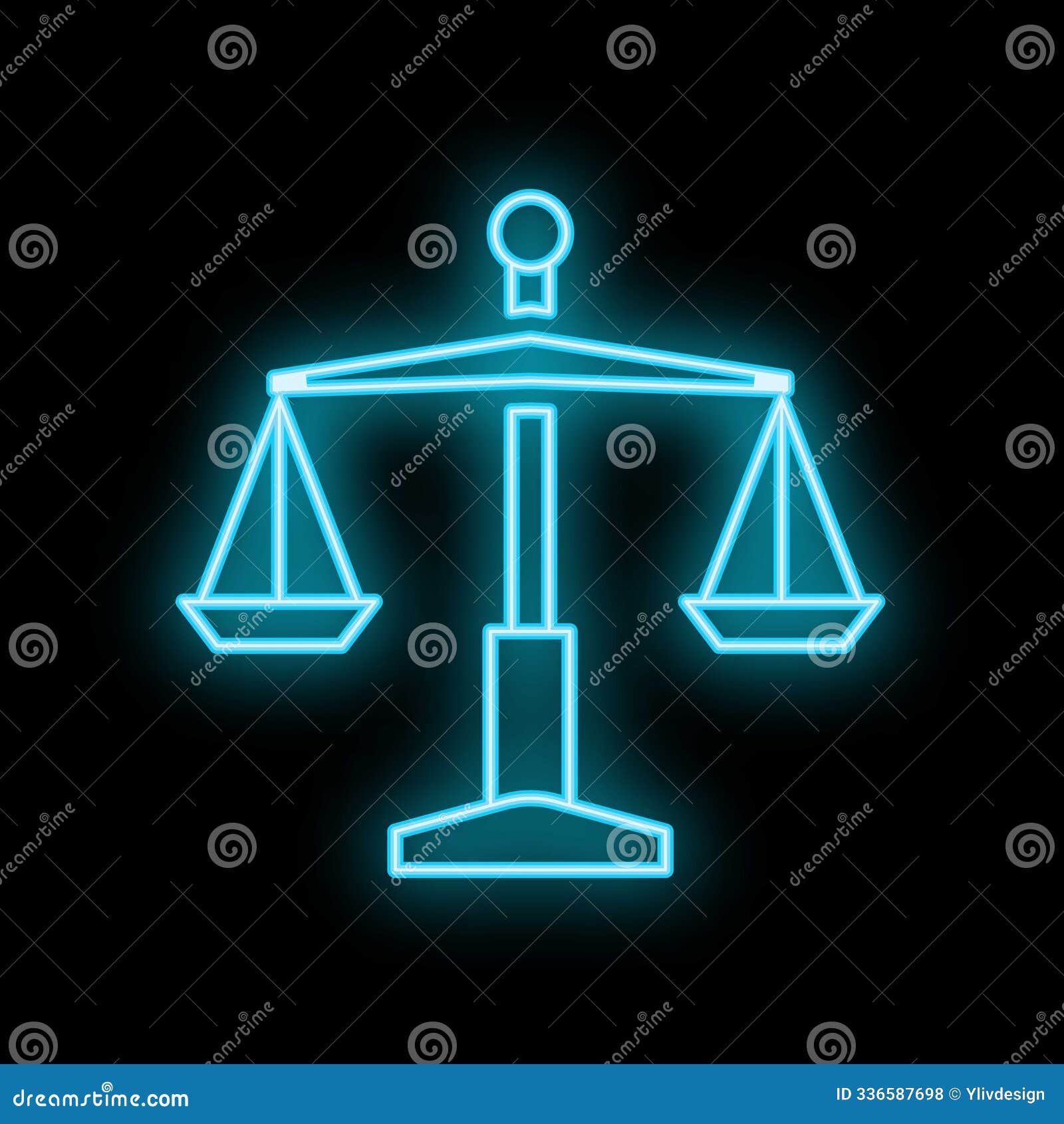 Neon Blue Scales of Justice Glowing on Black Background Stock ...