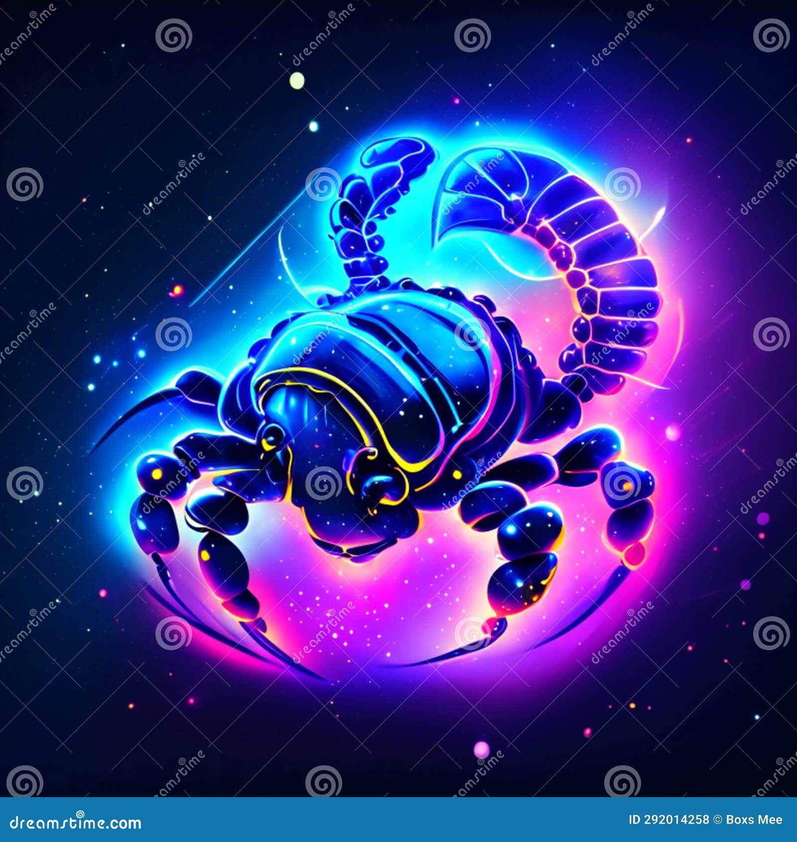 Neon Blue Scorpion on a Dark Background. Vector Illustration Stock ...