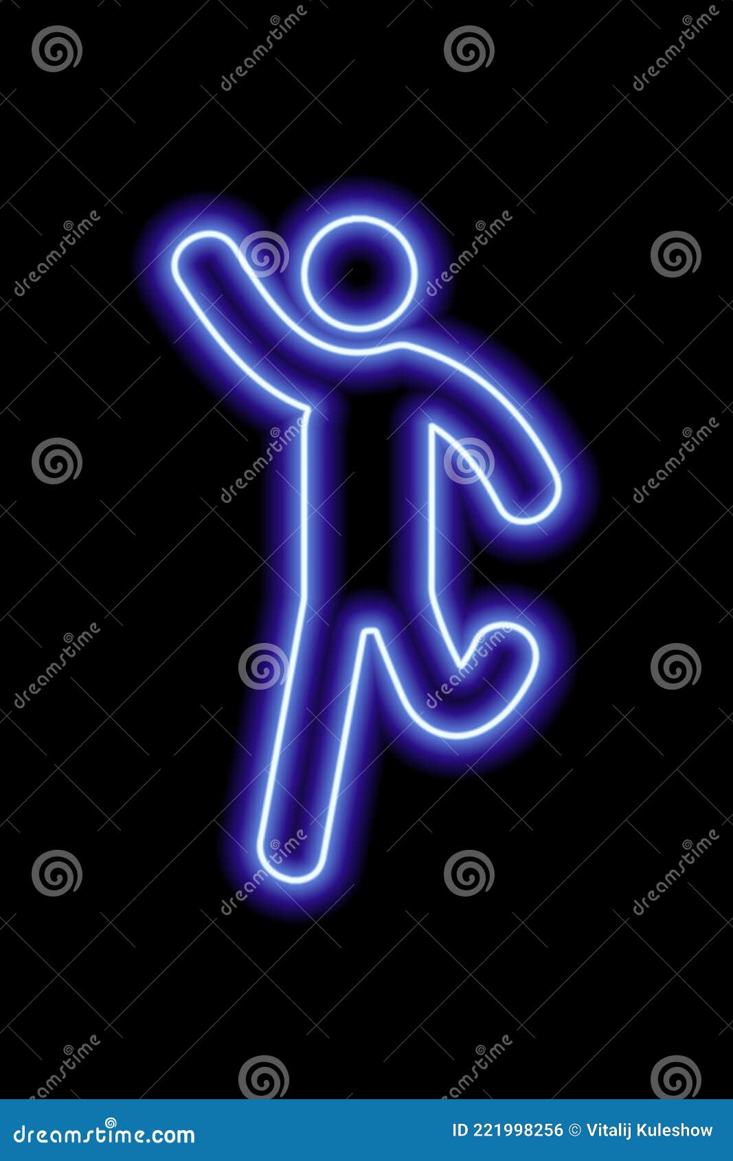 Neon Blue Silhouette of a Running Man Who Waves His Hand Stock Vector ...