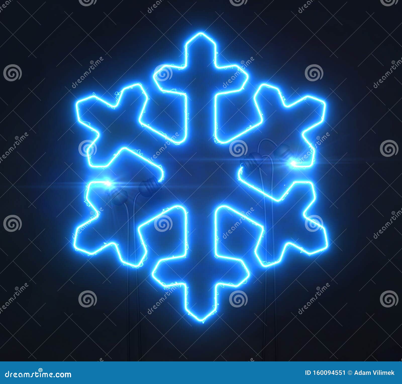 Neon Blue Snowflake Shaped Line on Dark Background Stock Illustration ...