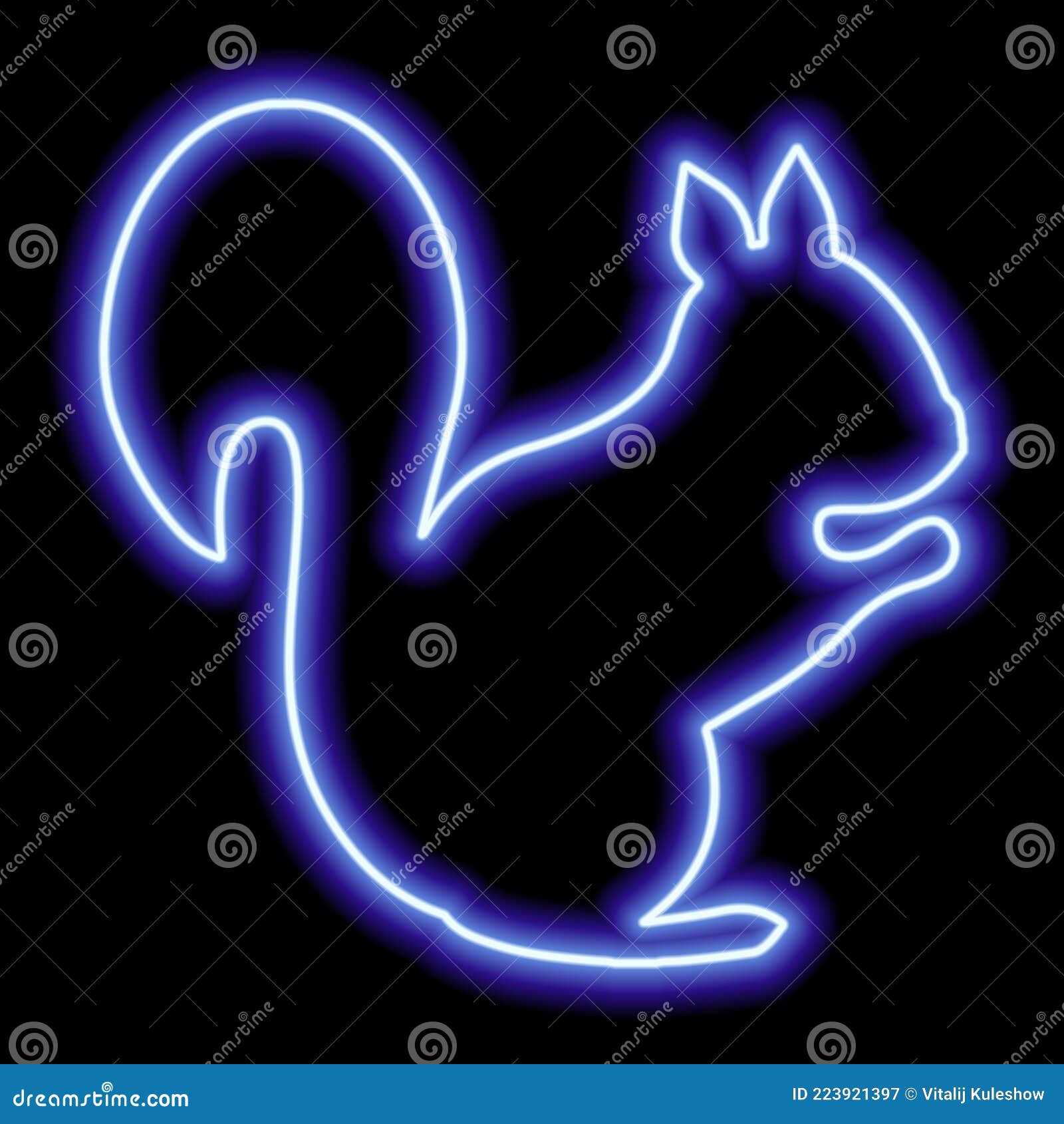 Neon Blue Squirrel Silhouette on a Black Background. Minimalism Stock ...