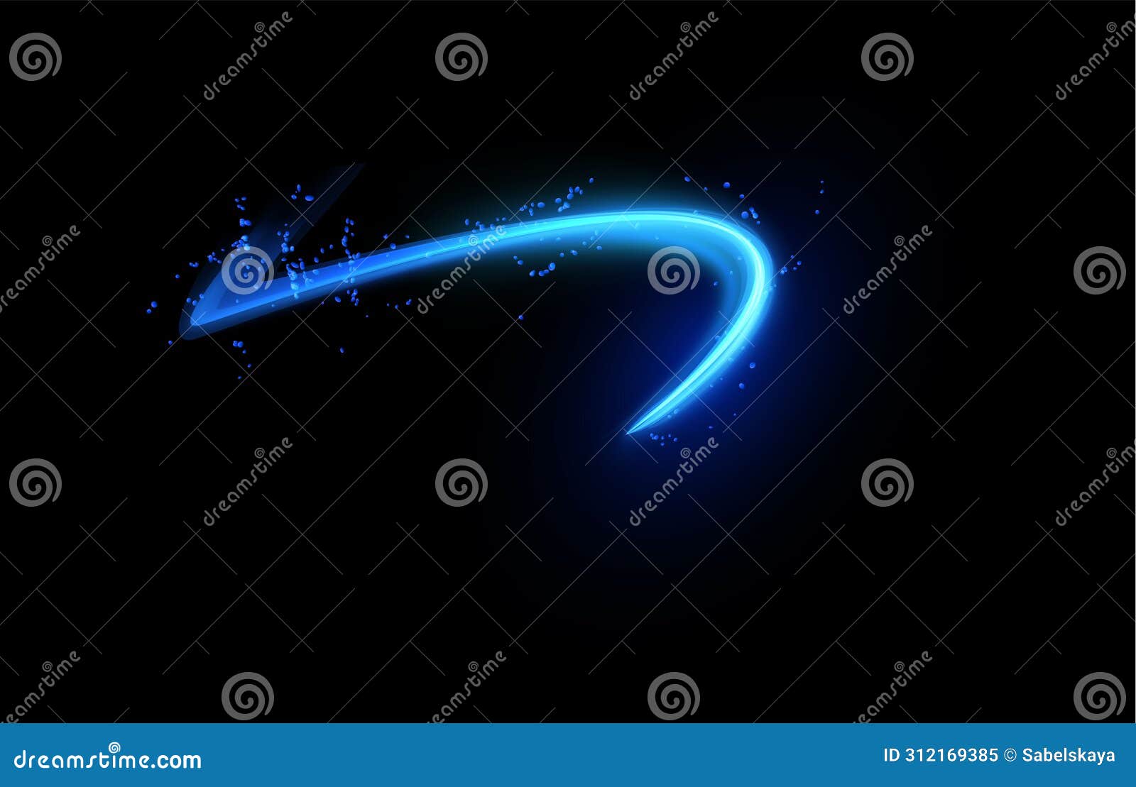 3D Neon Blue Magic Swirl Trail or Vortex on Isolated Black Background ...