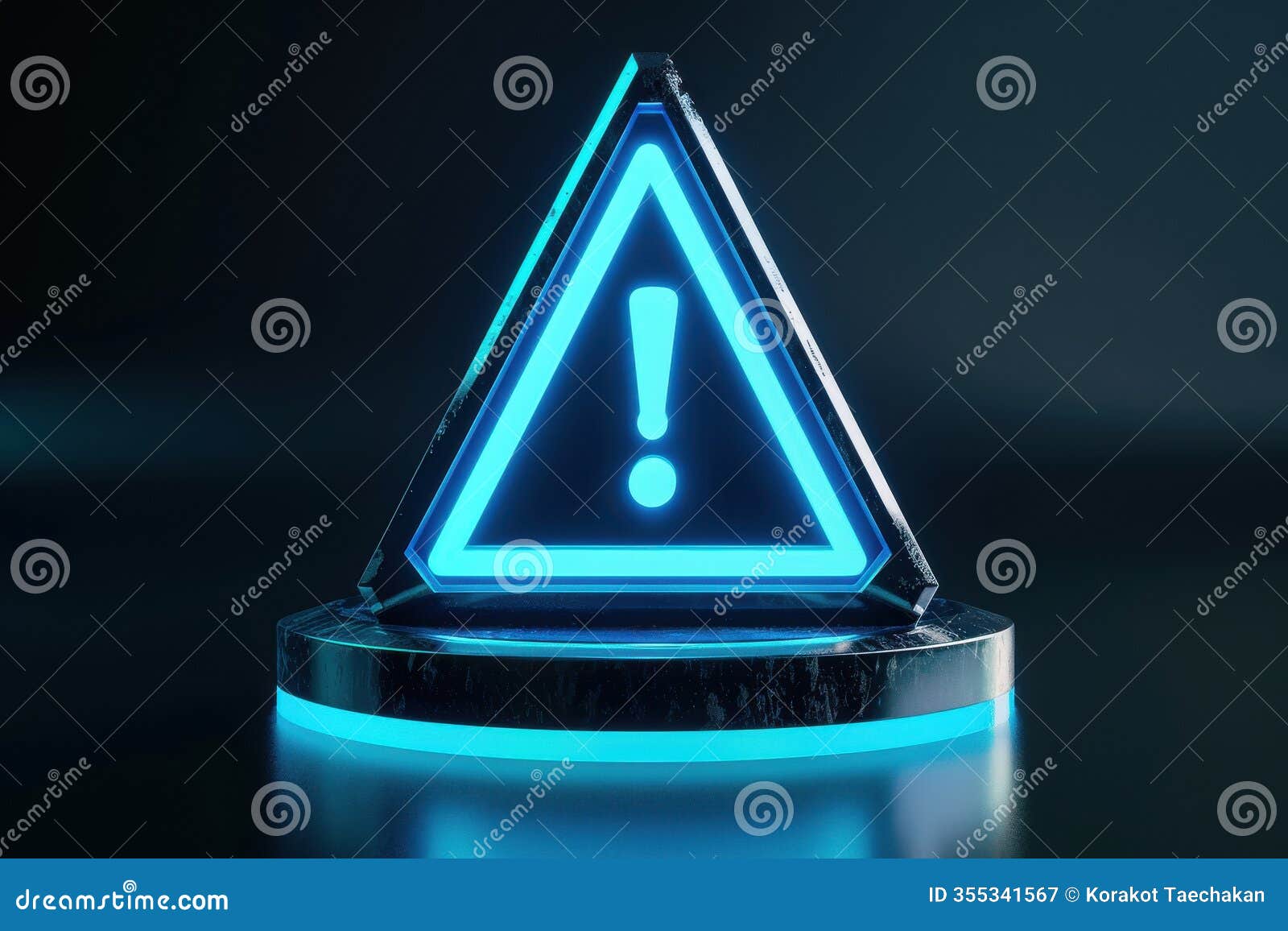 A Neon Blue Triangle with an Exclamation Point on it Stock Image ...