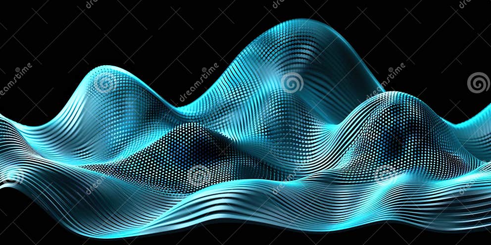 Neon Blue Waves Glowing Brightly Against a Dark Background Creating a ...