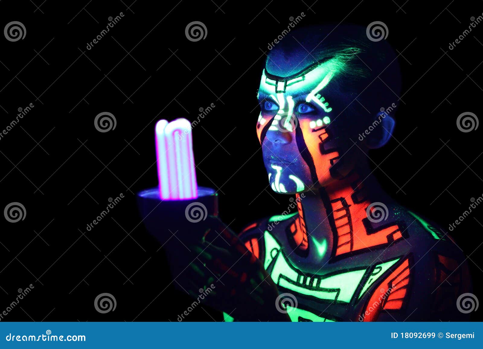 Neon body-art stock image. Image of dark, portrait, fluorescent - 18092699