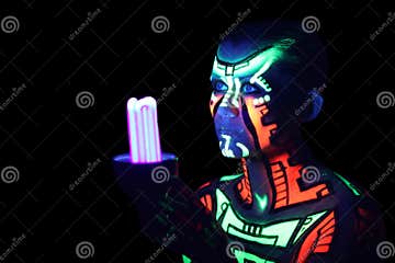 Neon body-art stock image. Image of dark, portrait, fluorescent - 18092699