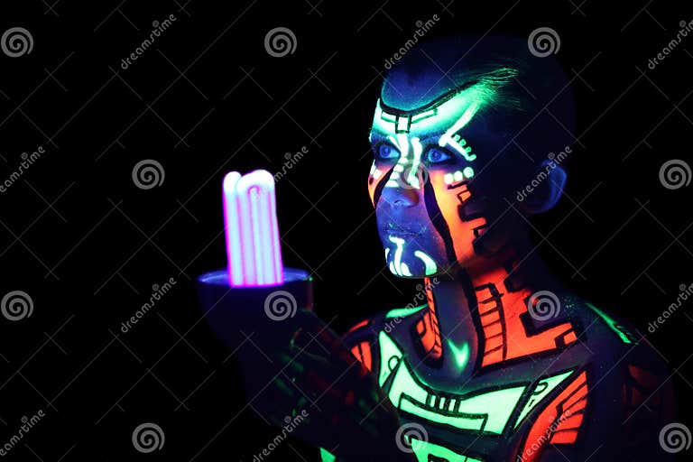 Neon body-art stock image. Image of dark, portrait, fluorescent - 18092699