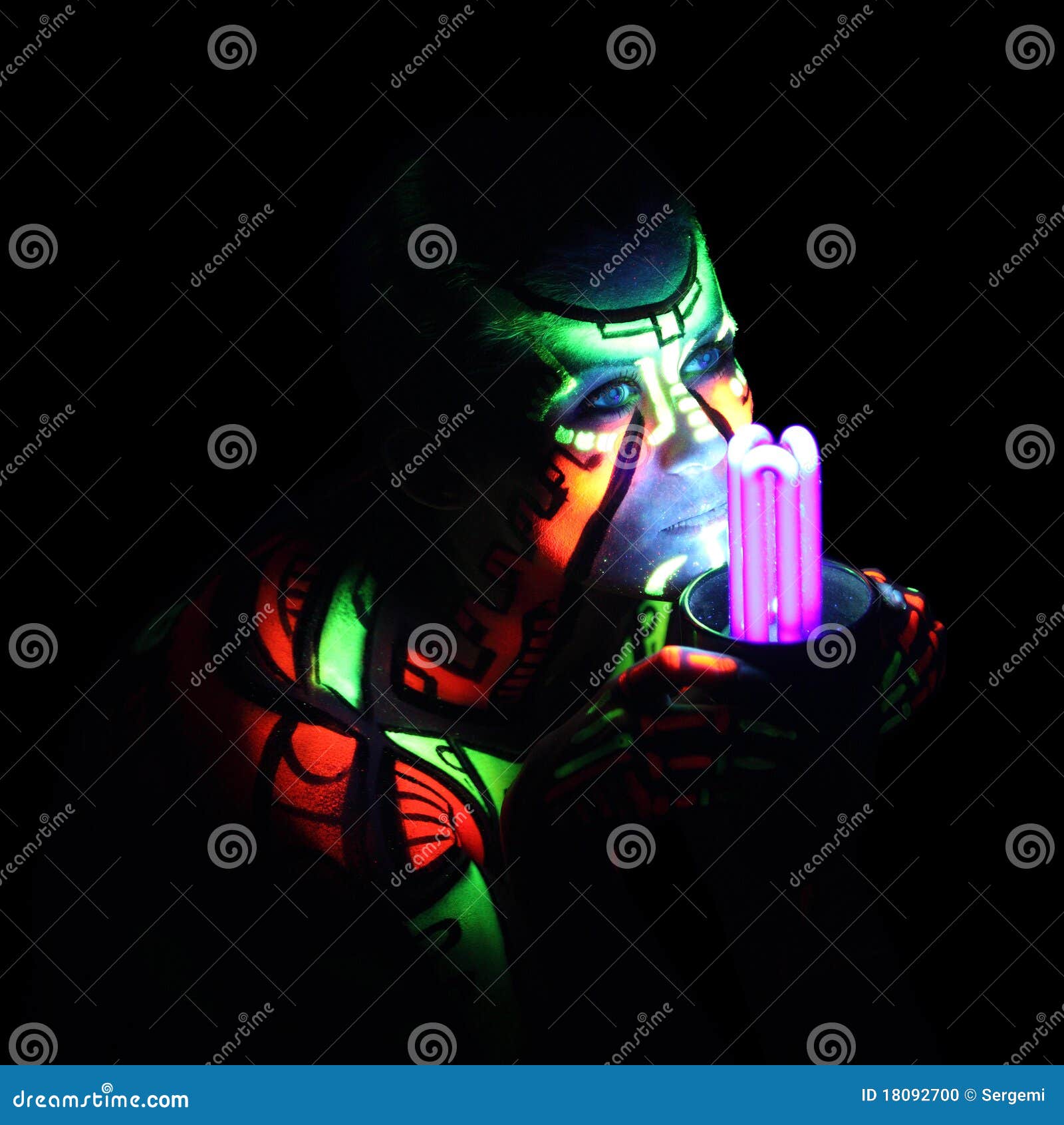 Neon body-art stock photo. Image of darkness, adult, futuristic - 18092700