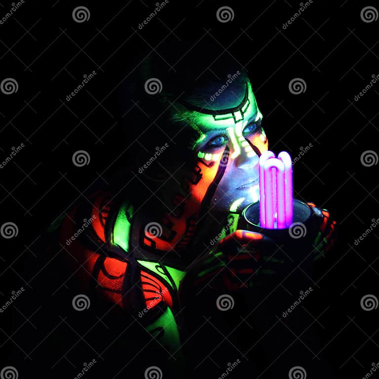 Neon body-art stock photo. Image of darkness, adult, futuristic - 18092700