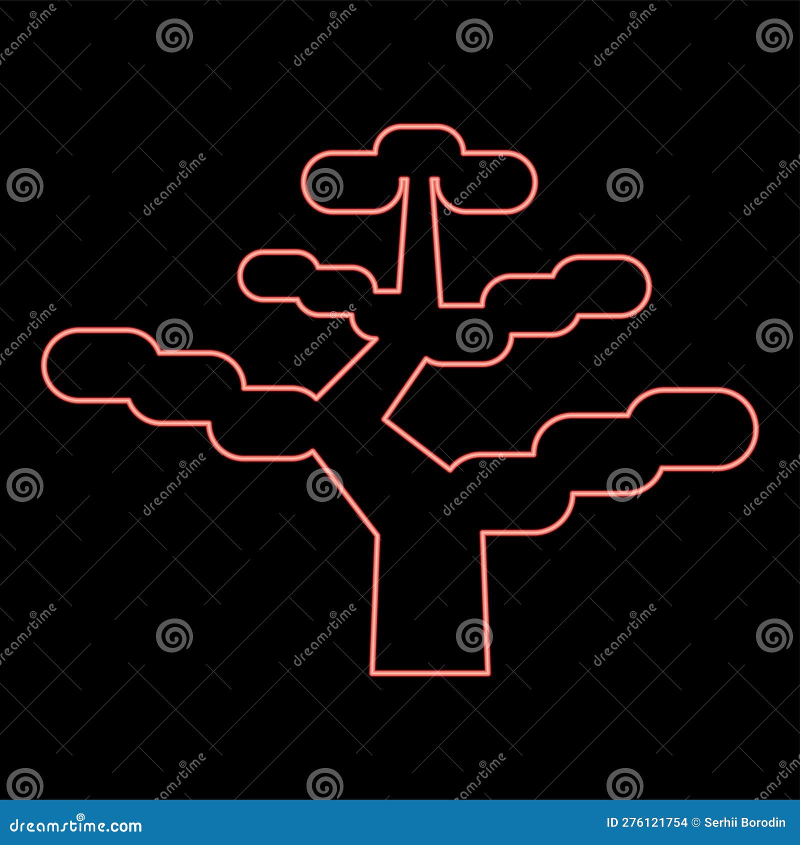 Neon Bonsai Tree Japanese Red Color Vector Illustration Image Flat ...