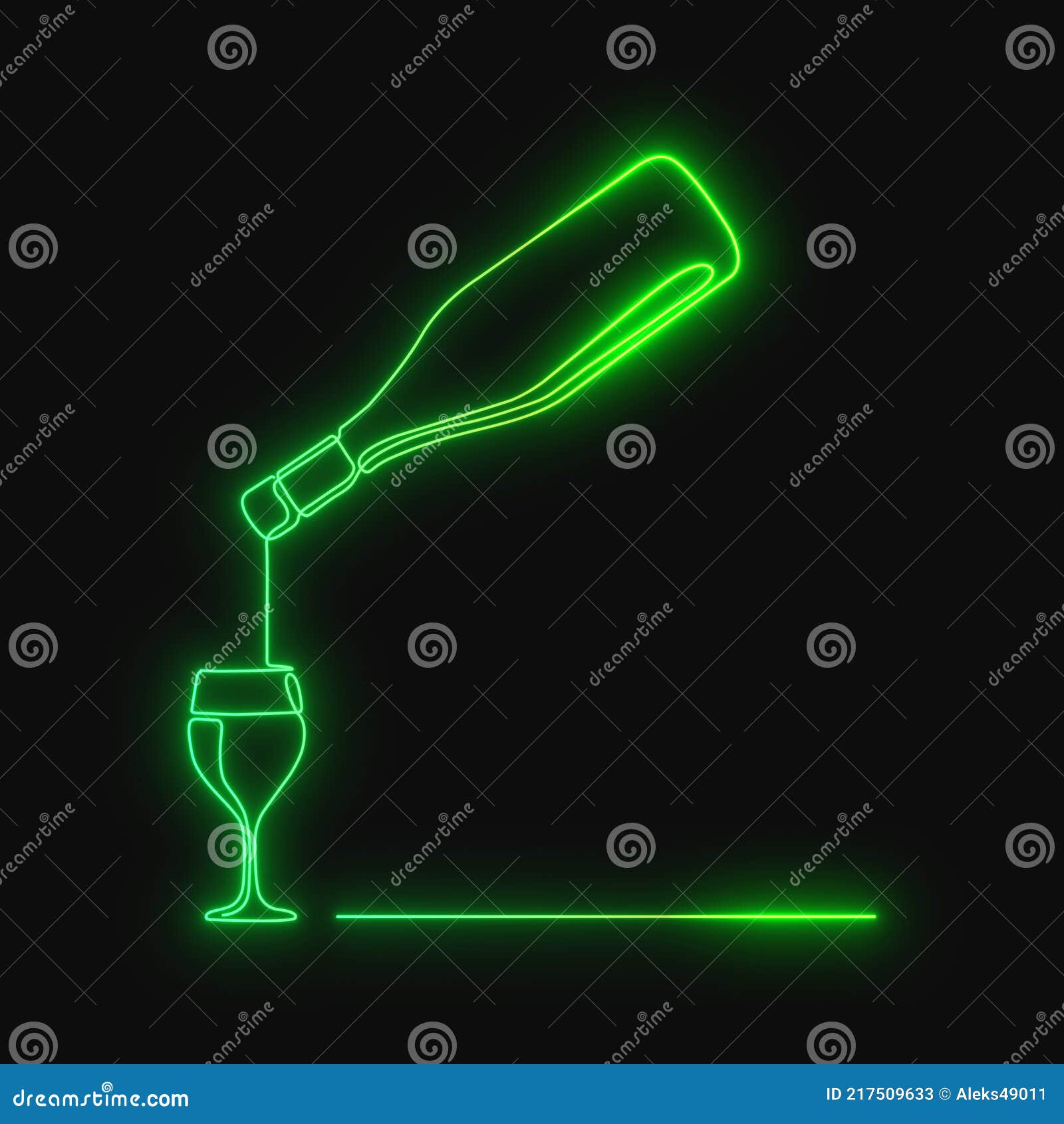 Neon Bottle with Alcohol.Wine Bottle with Glass .Continuous One Line ...