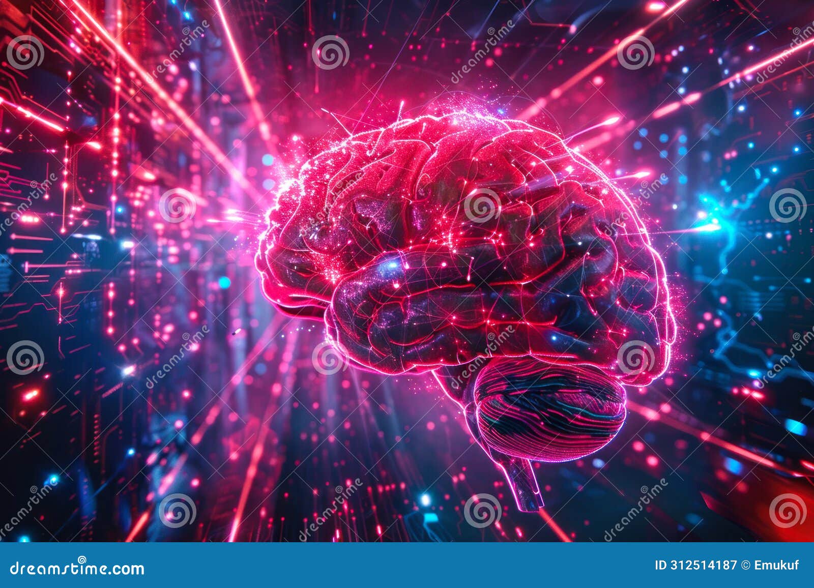 Neon Brain Activity Concept with Futuristic Circuitry. Stock Image ...