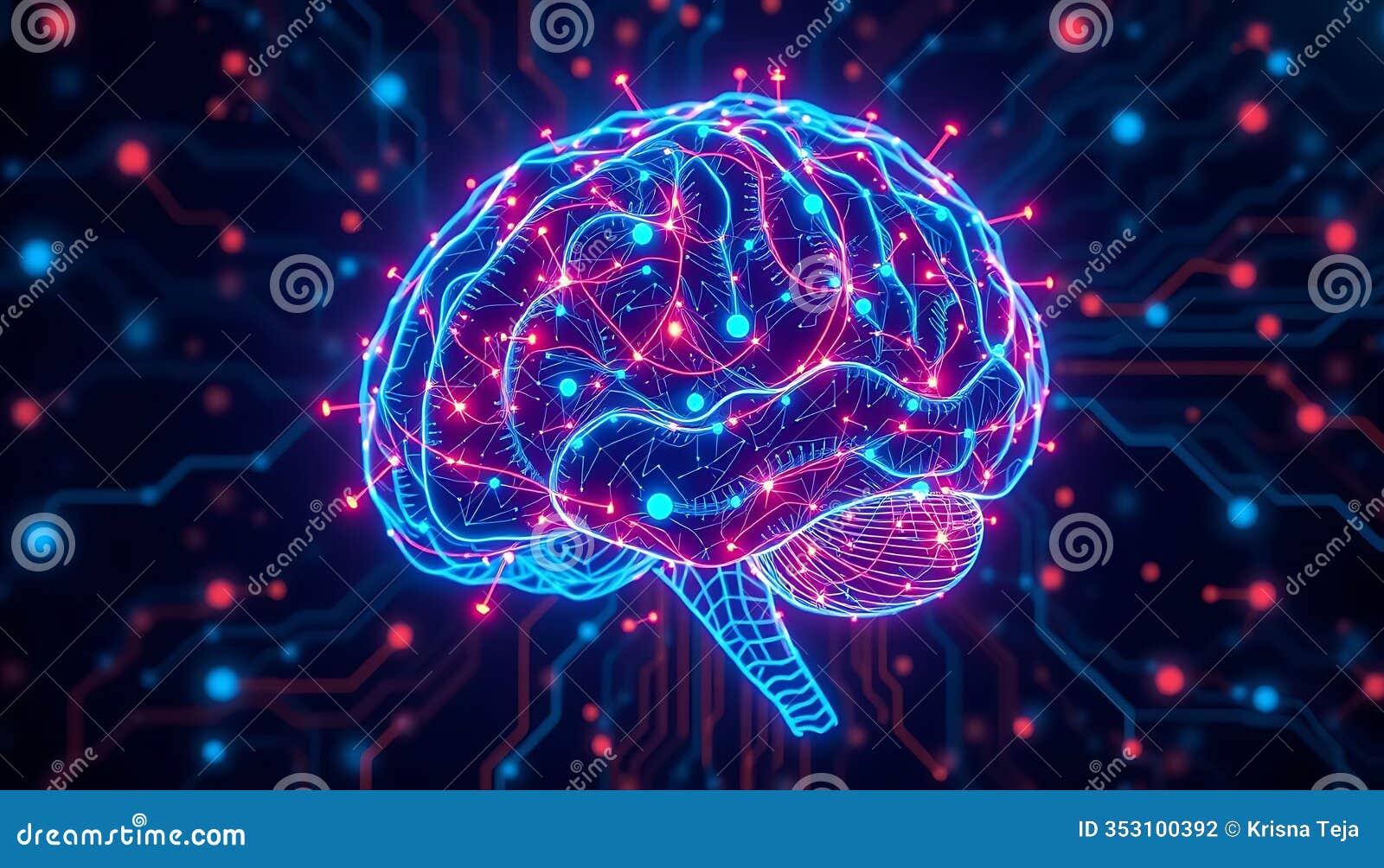 Neon Brain Circuitry Digital Art Abstract Network Stock Illustration ...