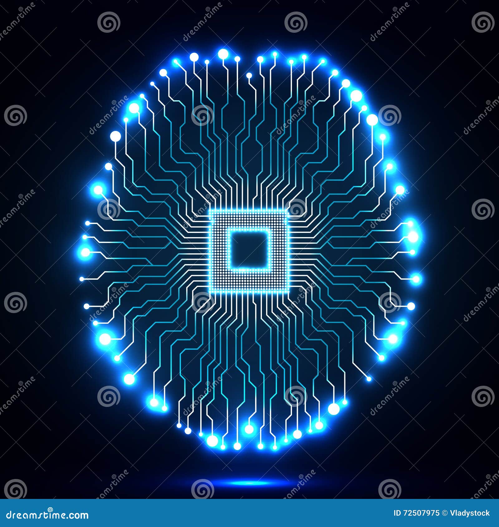 Neon Brain. Cpu. Circuit Board Stock Vector - Illustration of system ...