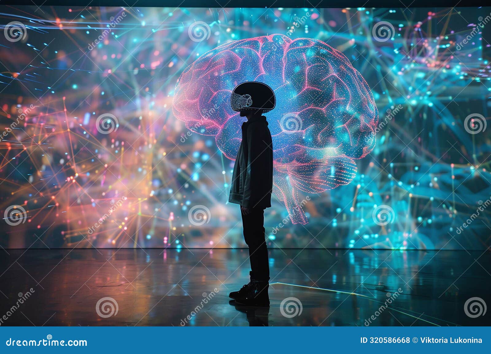 Neon Brain Encounter in Virtual Realm Stock Photo - Image of medtech ...