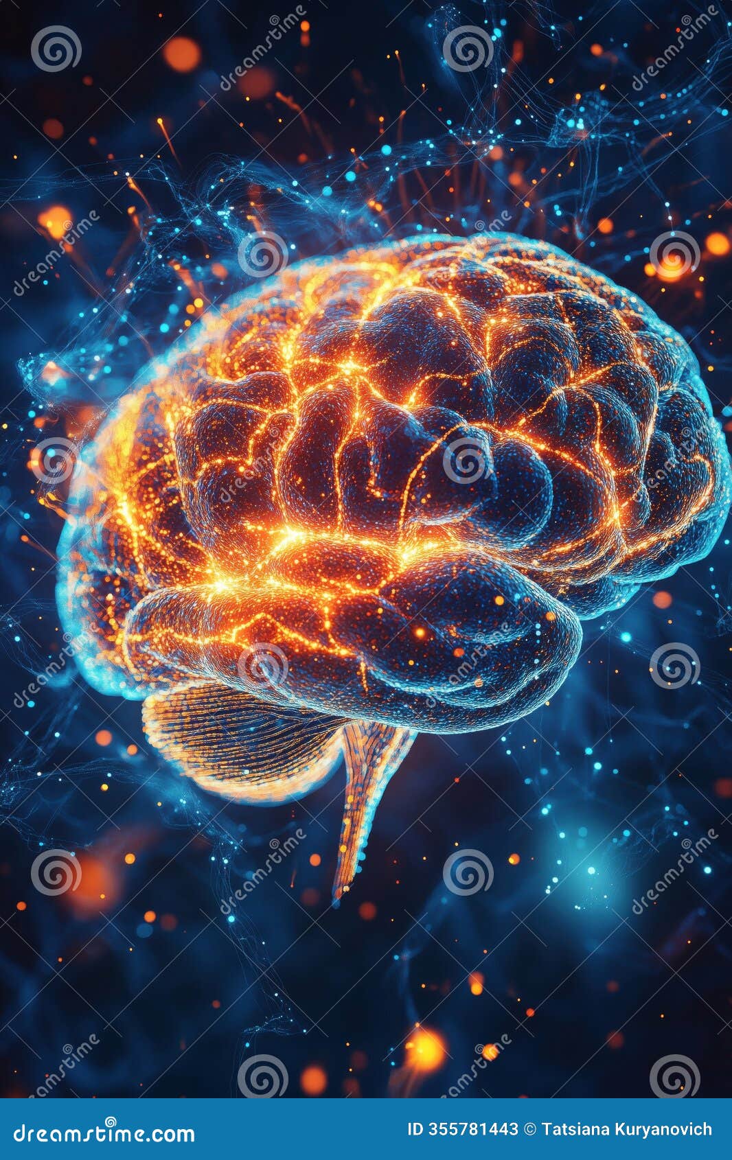 Neon Brain Visualization with Glowing Neural Connections and Electric ...