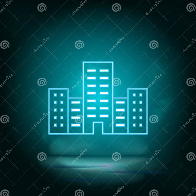 Neon Building Blue. Blue Neon, Building Vector Icon. Vector Background ...