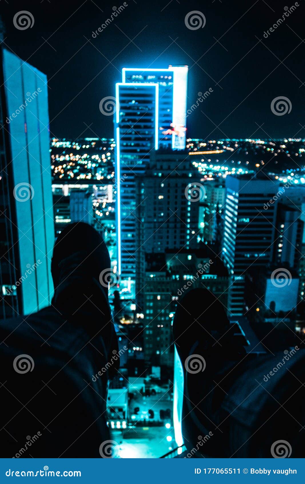 Neon heights stock image. Image of blue, color, downtown - 177065511
