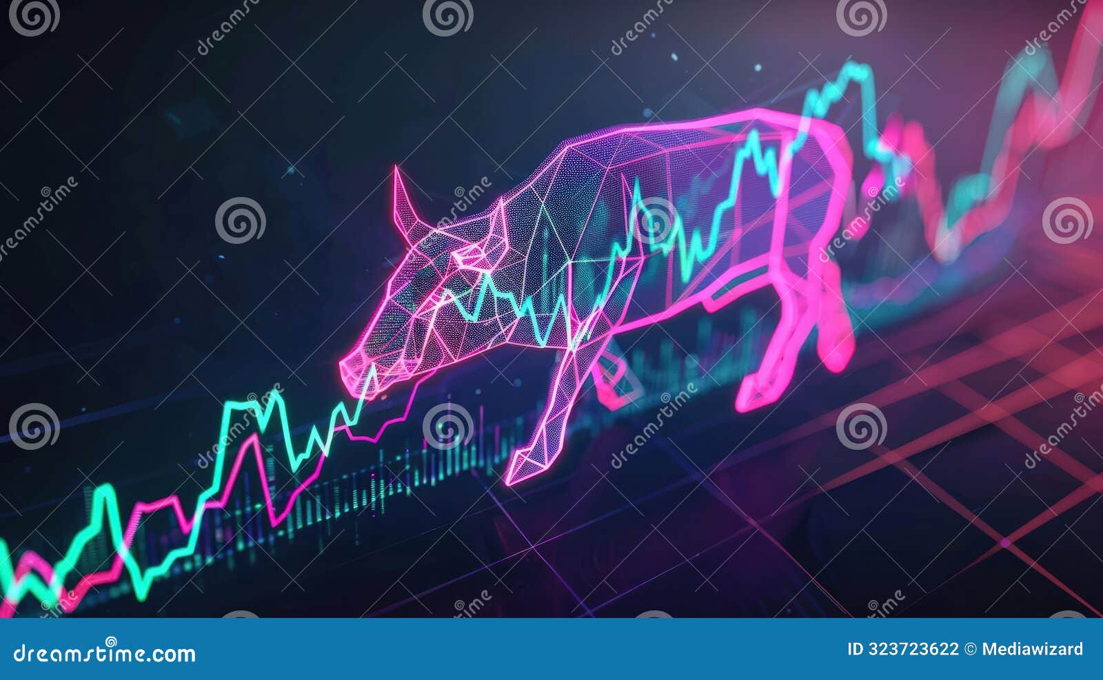 Bull Market Trend with Financial Data Visualization Background ...
