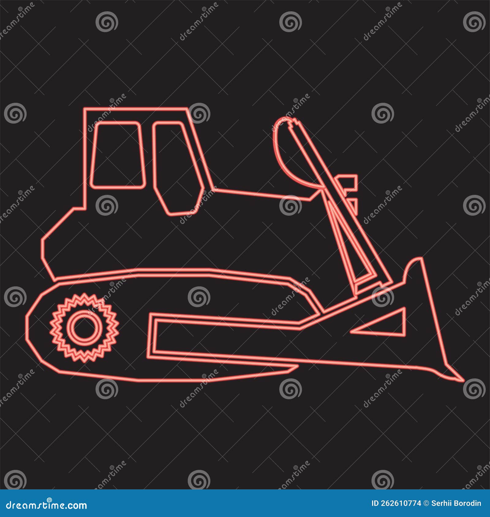 Neon Bulldozer Red Color Vector Illustration Image Flat Style Stock ...