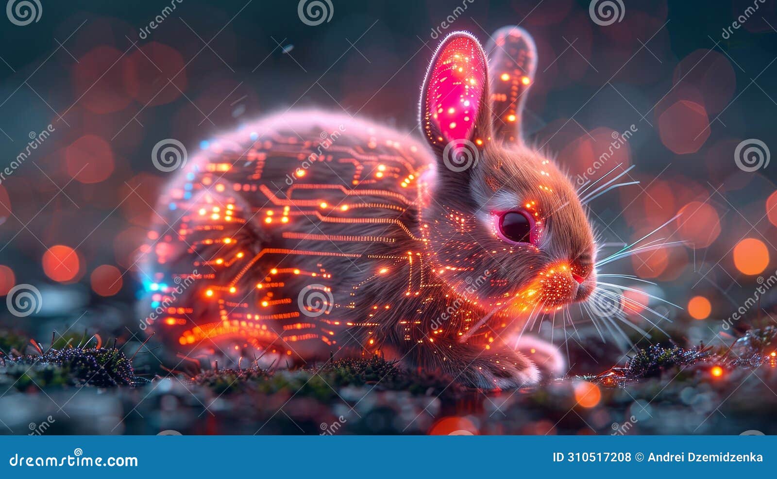 Neon Bunny with Glowing Futuristic Design. Technological Greeting Card ...
