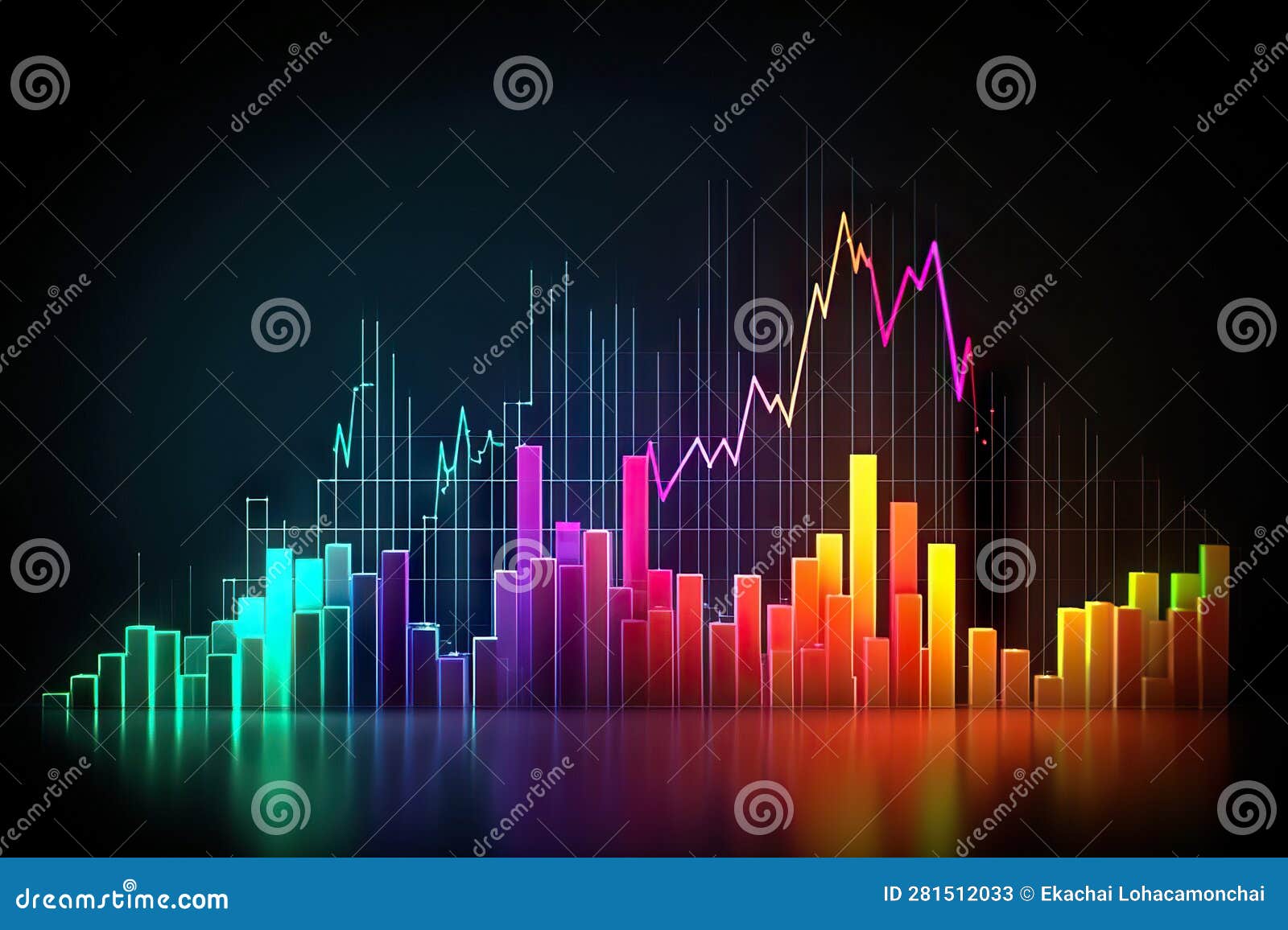 Neon Business Economic Charts Abstract Analysis of Growth and Fall with ...