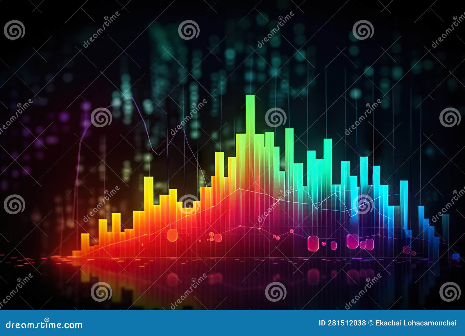 Neon Business Economic Charts Abstract Analysis of Growth and Fall with ...