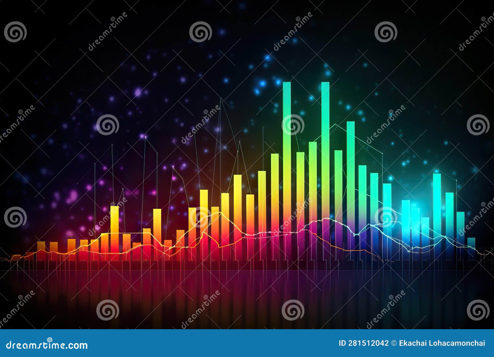Neon Business Economic Charts Abstract Analysis of Growth and Fall with ...
