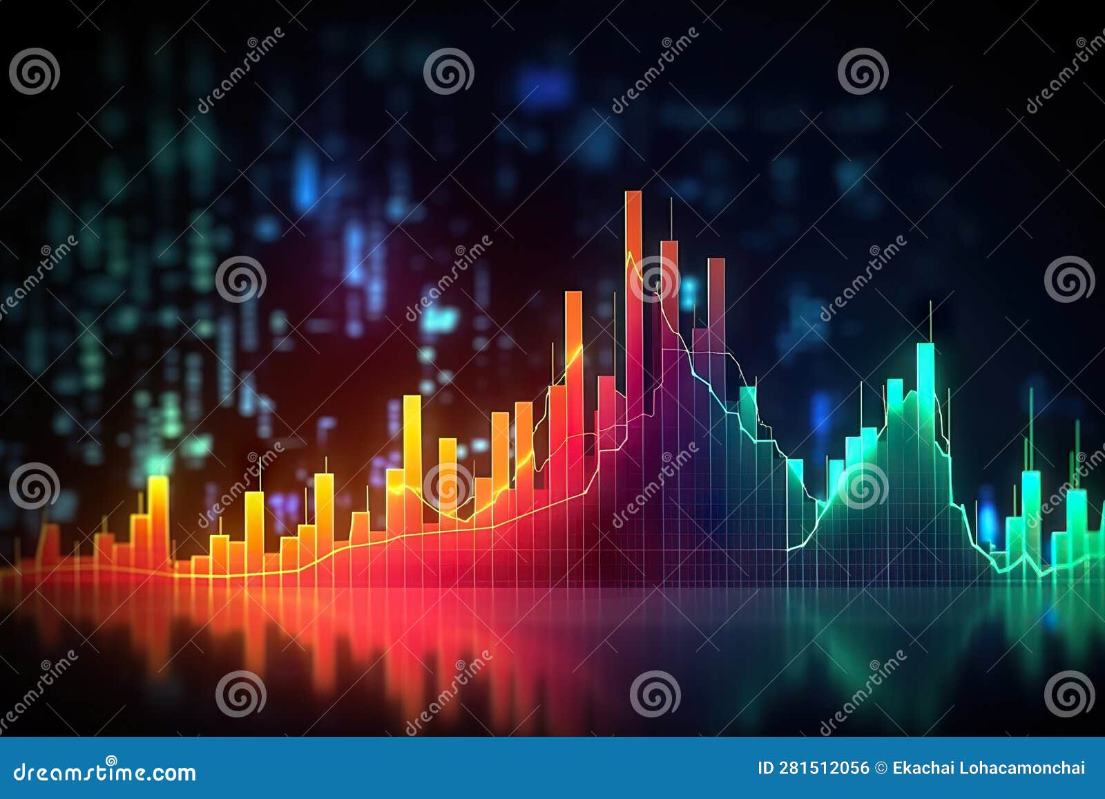 Neon Business Economic Charts Abstract Analysis of Growth and Fall with ...
