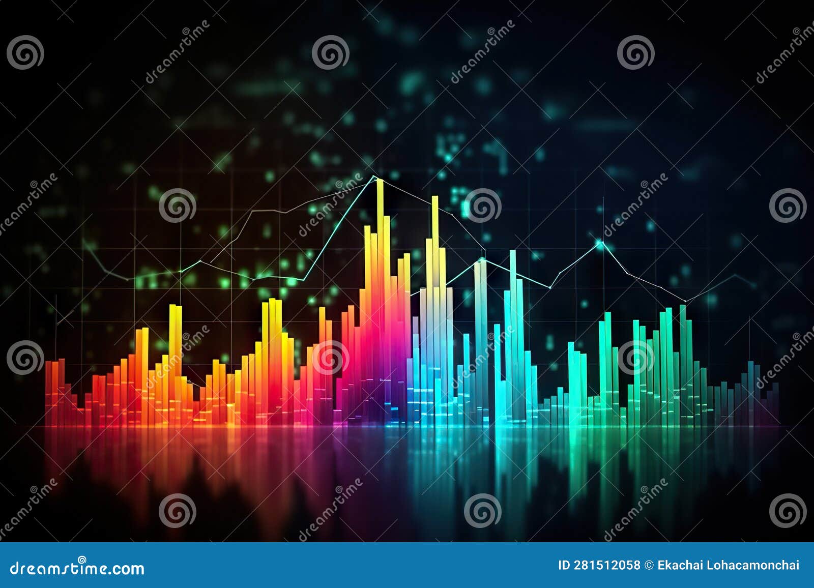 Neon Business Economic Charts Abstract Analysis of Growth and Fall with ...