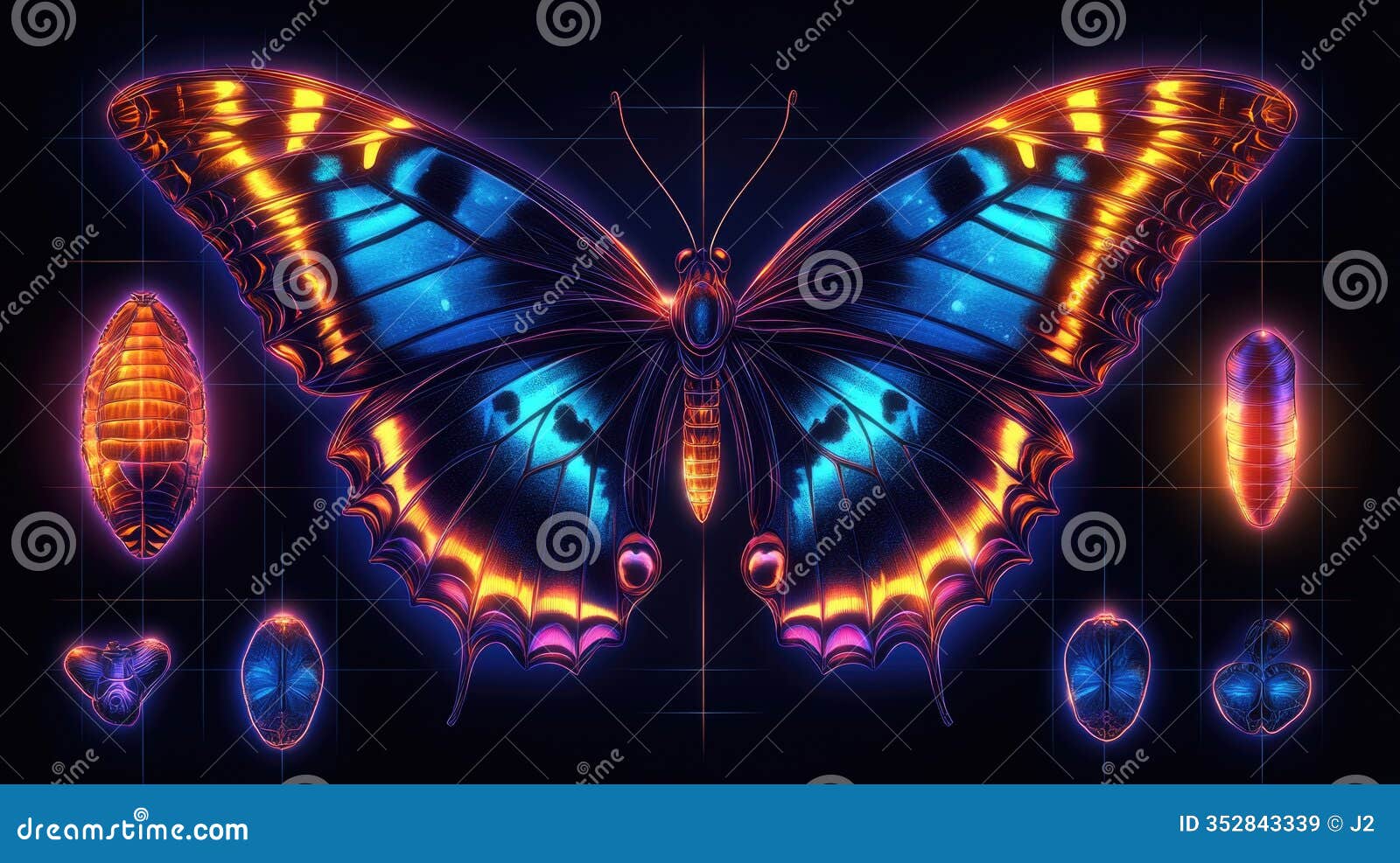 Neon Butterfly Evolution with Colorful Stages and Vibrant Patterns ...