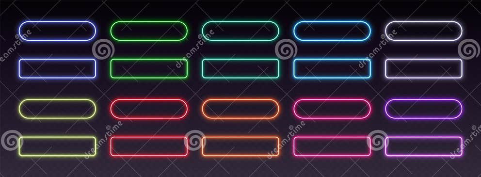 Neon Button Frames, Gradient Glowing Borders, Isolated UI Elements ...