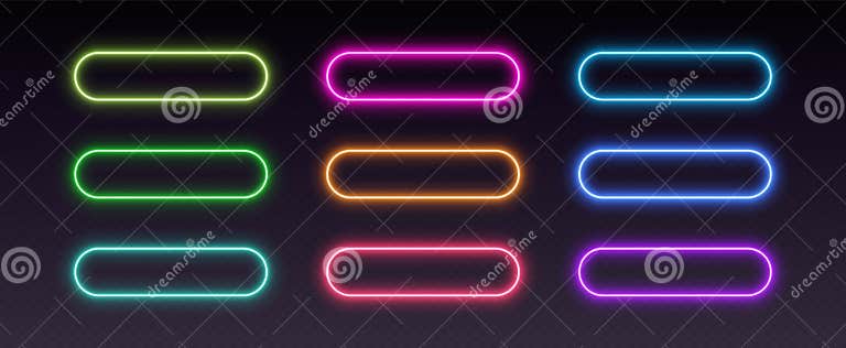 Neon Button Frames, Gradient Glowing Borders, Isolated UI Elements ...
